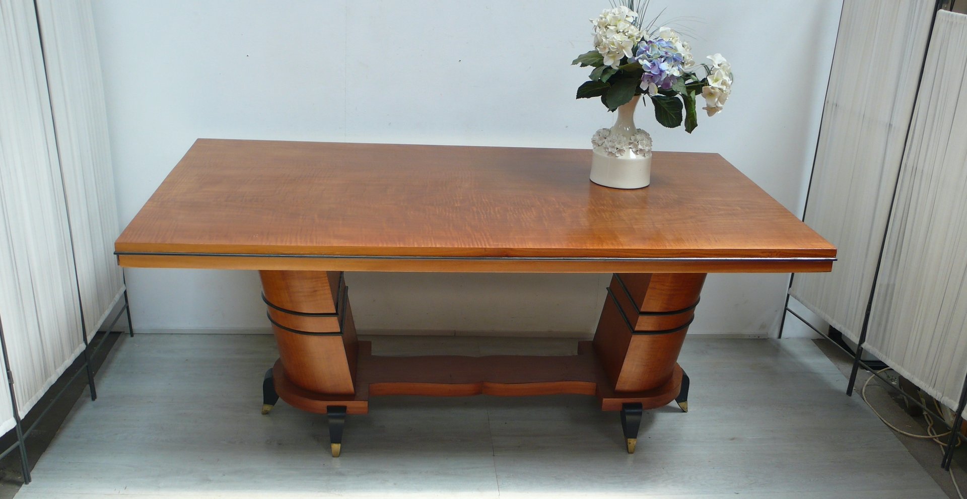 Art Deco French Dining Table with Slanted Semi-Circular Columns, 1920s ...