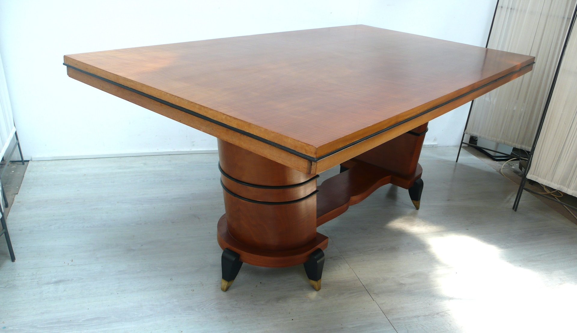 Art Deco French Dining Table with Slanted Semi-Circular Columns, 1920s ...