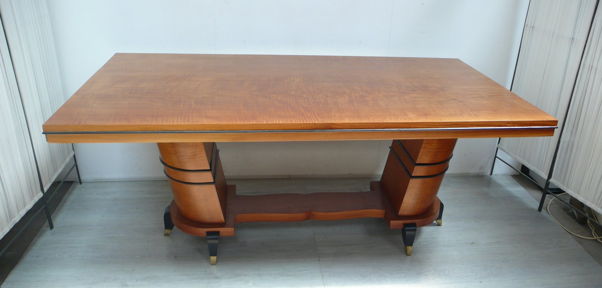 Art Deco French Dining Table with Slanted Semi-Circular Columns, 1920s ...