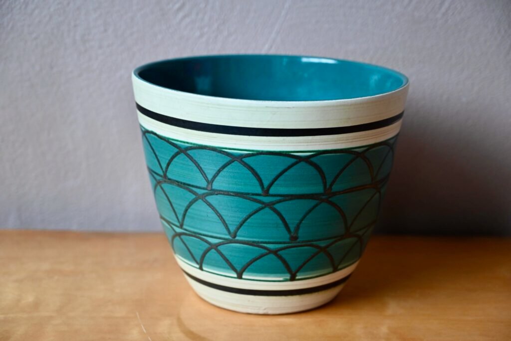 Graphic Green Ceramic Pot Cache from Scheurich, 1970s for sale at Pamono