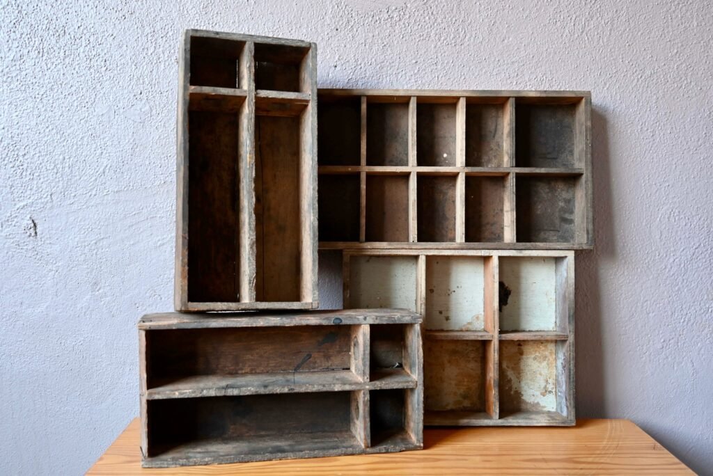 Large Industrial Wooden Compartmented Workshop Boxes, Set of 4 for sale at Pamono