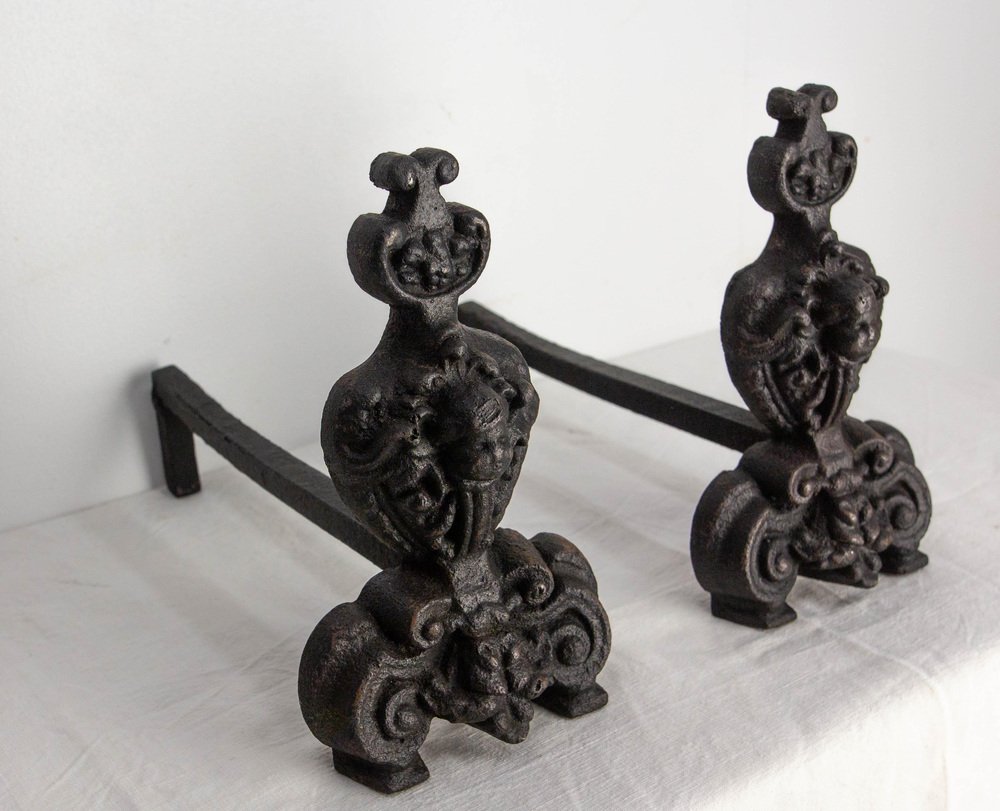 18th Century Louis XV Fire Dogs in Wrought Iron, France, Set of 2 for ...