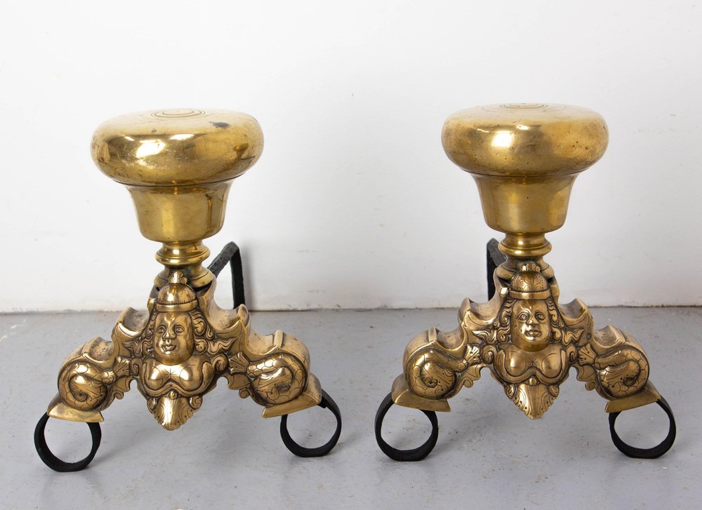 18th Century Louis XV Siren Fire Dogs in Wrought Iron, France, Set of 2 ...