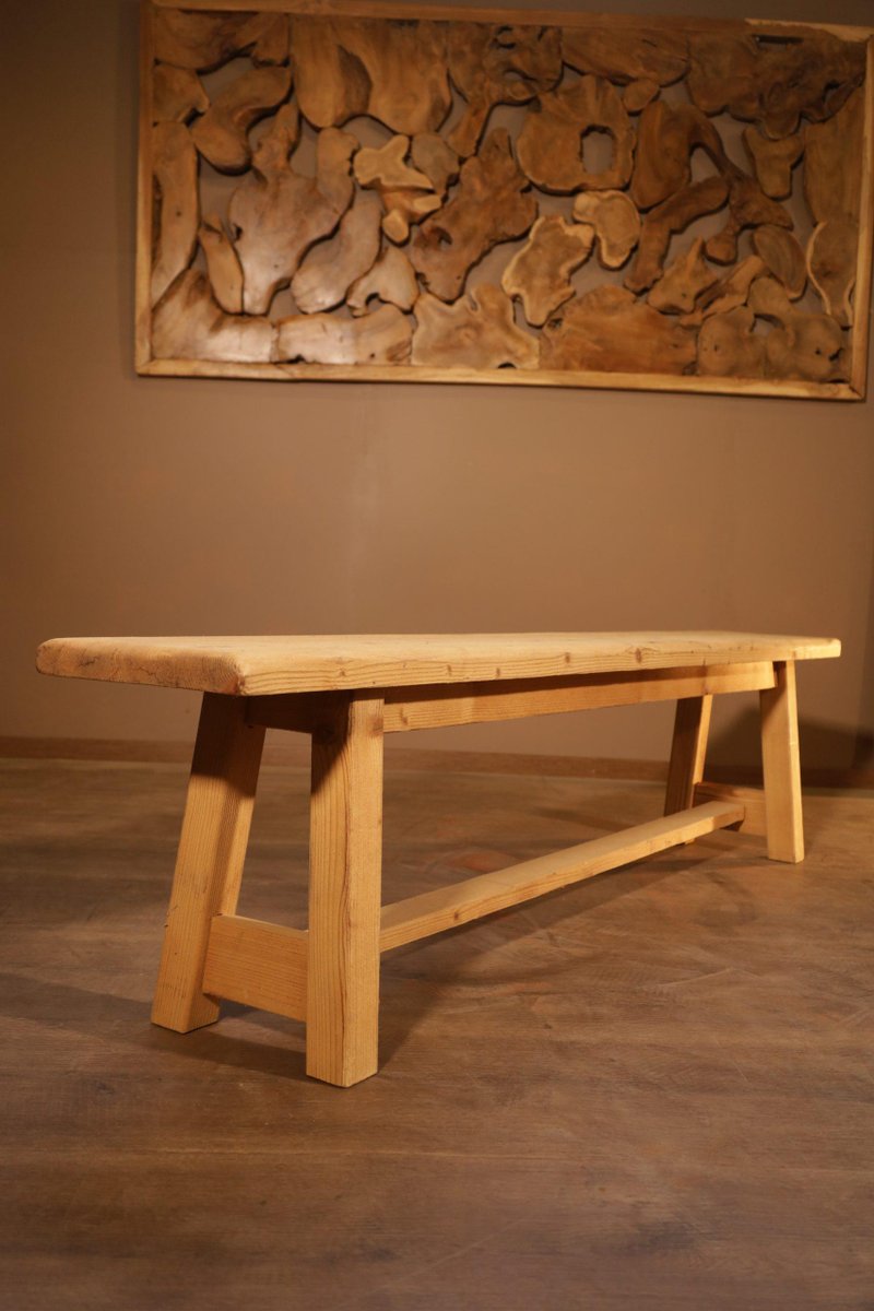 Solid Fir Wood Bench for sale at Pamono