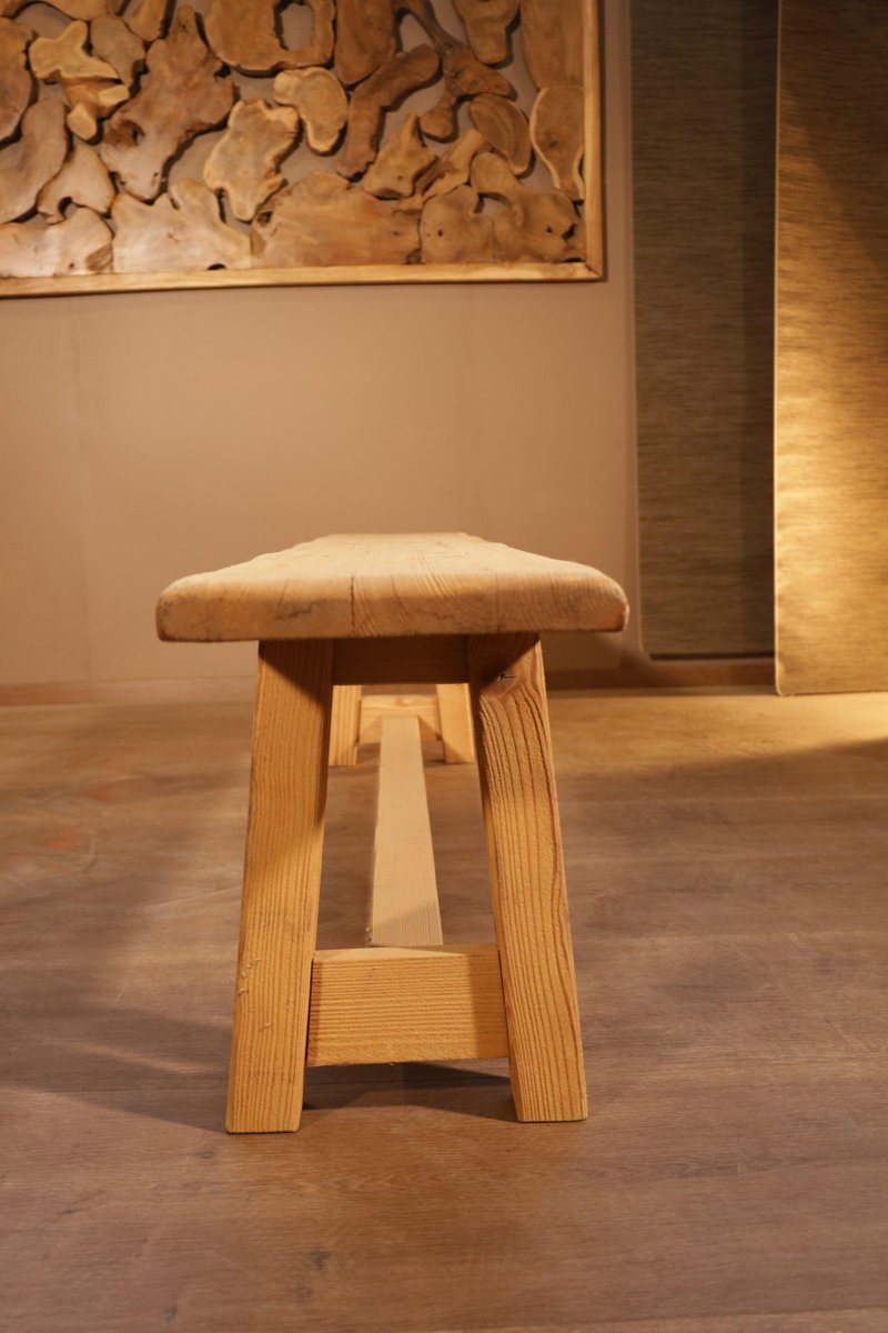 Solid Fir Wood Bench for sale at Pamono
