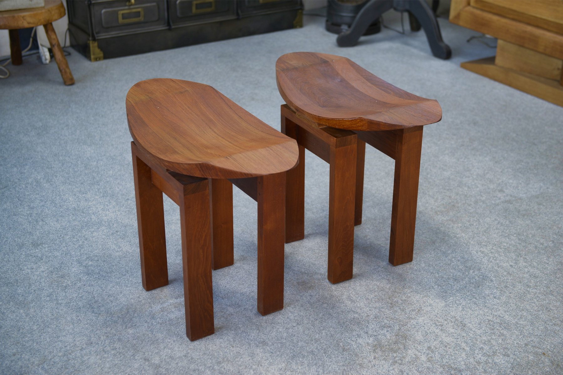 Japanese Teak Stools, 1980s, Set of 2 for sale at Pamono