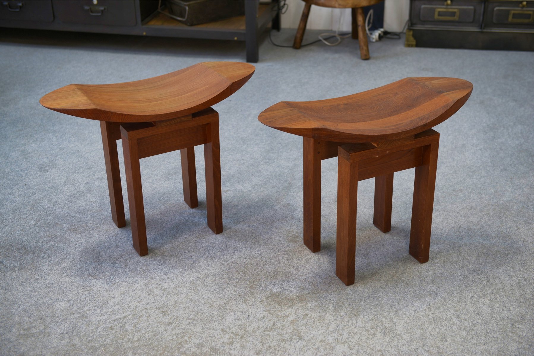 Japanese Teak Stools, 1980s, Set of 2 for sale at Pamono