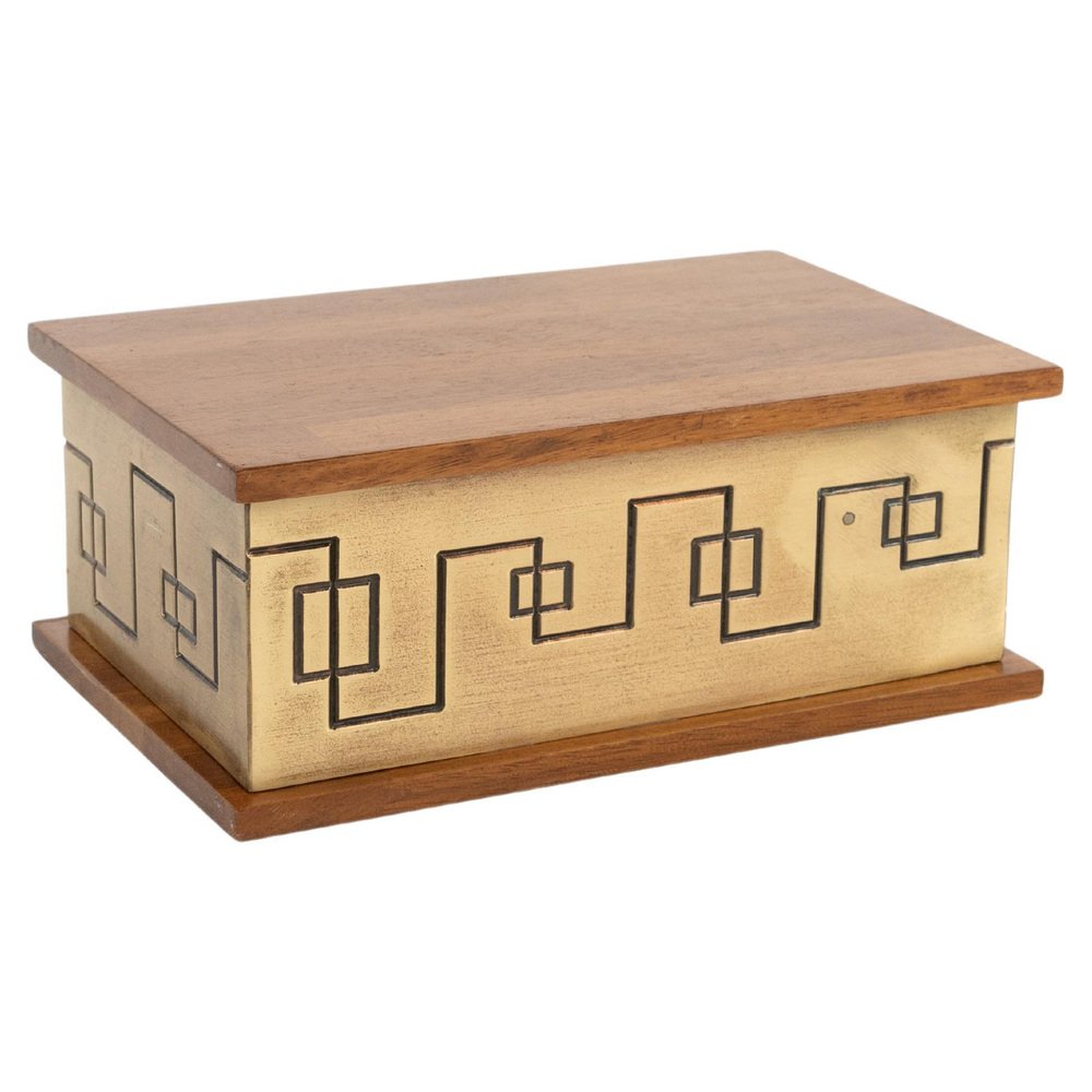 Rectangular Box in Brass and Wood, Italy, 1970s for sale at Pamono