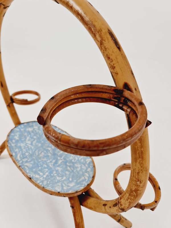 Vintage German Plant Stand in Bamboo, 1950s for sale at Pamono