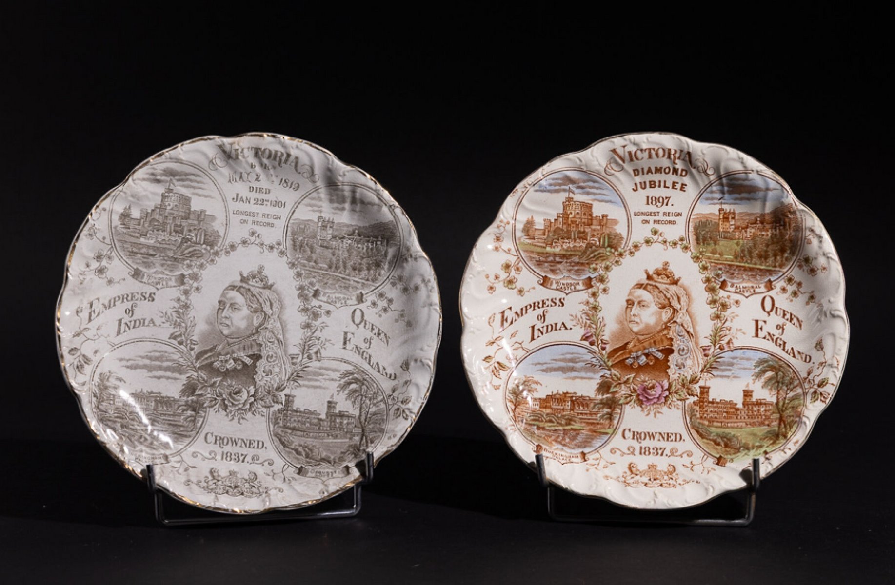 Queen Victoria Diamond Jubilee Plates, 1890s, Set of 2 for sale at Pamono