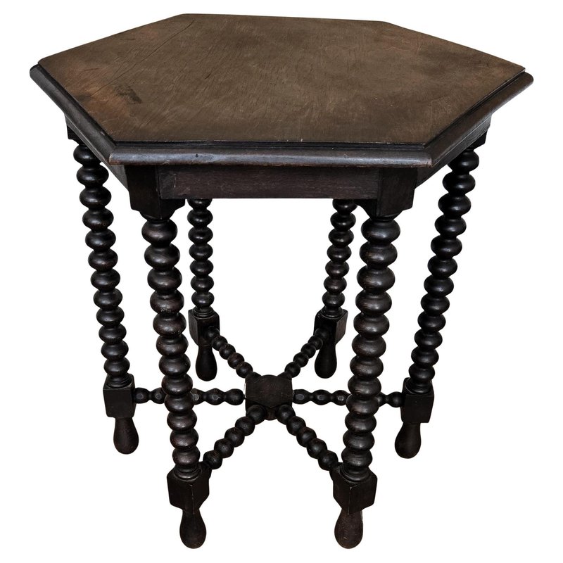 Antique Italian Hexagonal Black Walnut Side Table with Bobbin Turned ...
