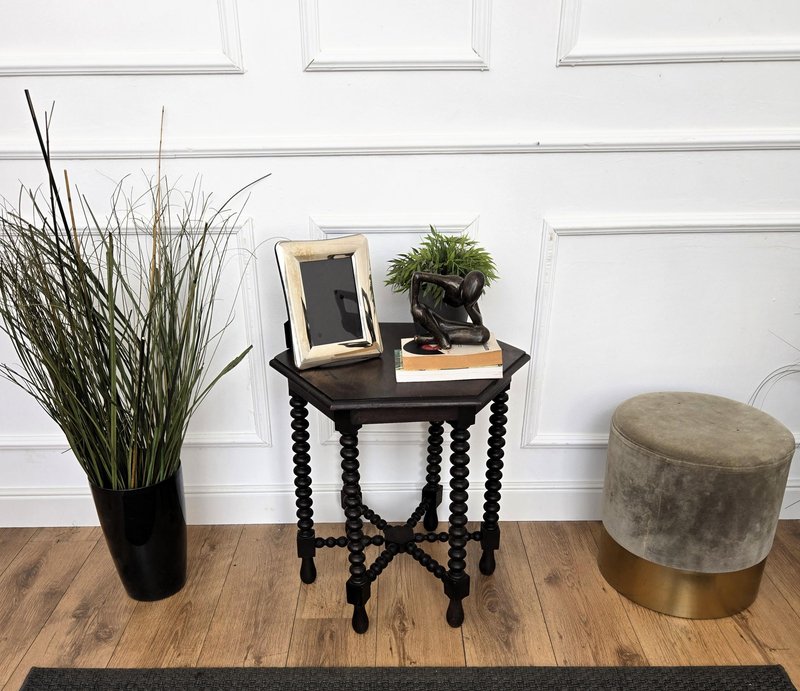 Antique Italian Hexagonal Black Walnut Side Table with Bobbin Turned ...