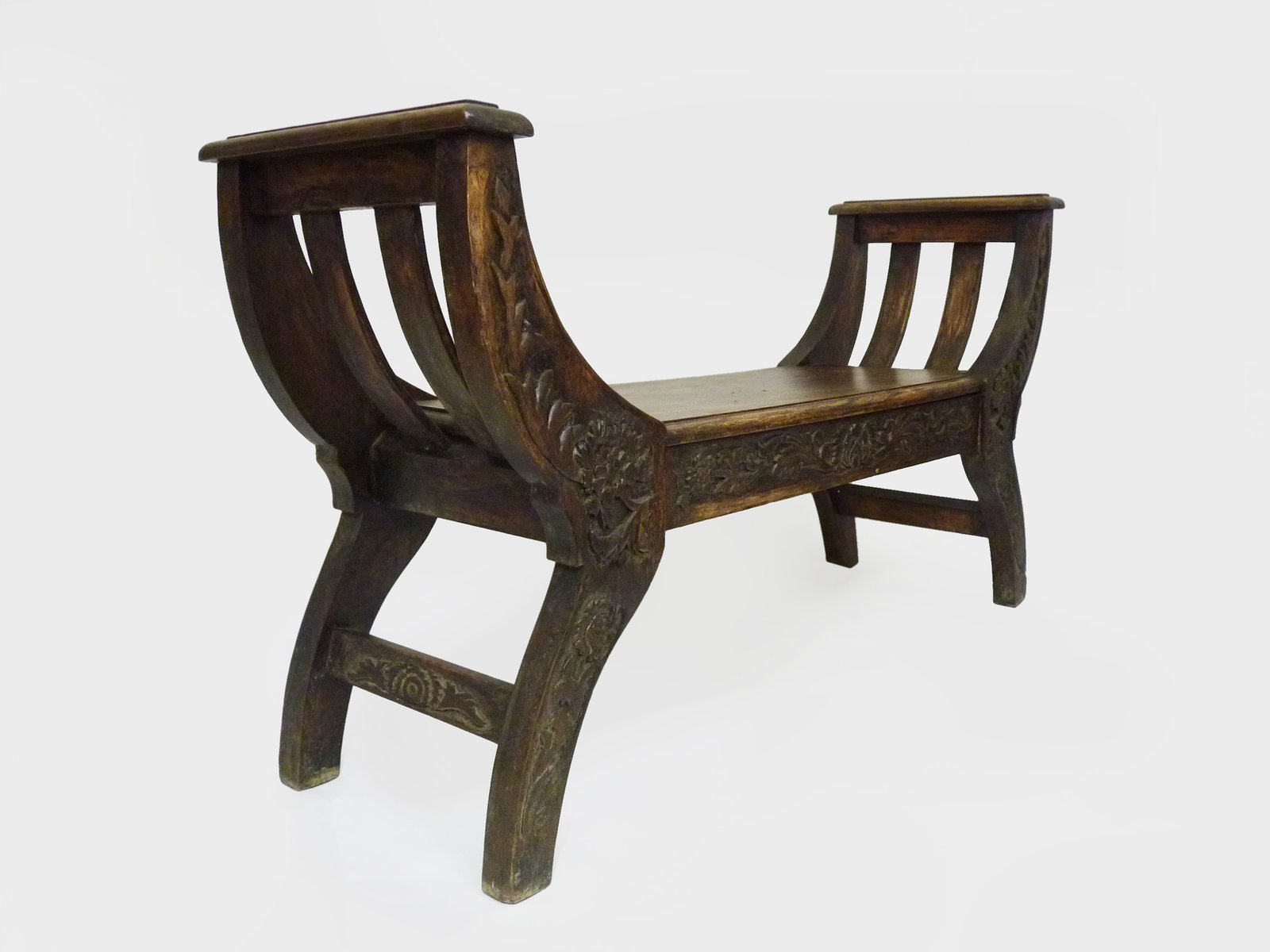 Vintage Carved Wooden Syrian Bench, 1950s for sale at Pamono