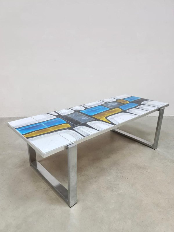 Vintage Ceramic Tile Coffee Table from Denisco, 1960s for sale at Pamono