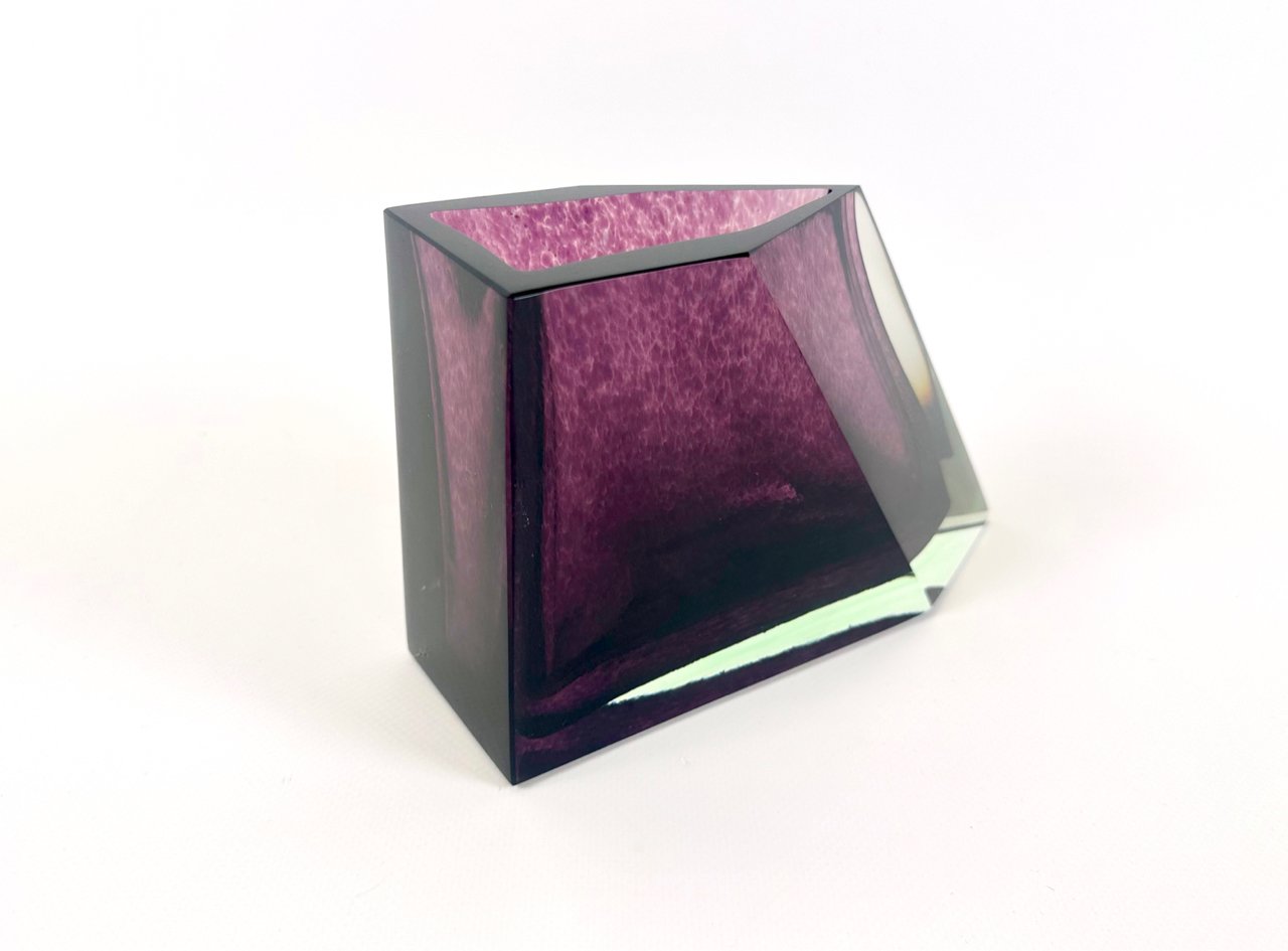 Modern Bohemian Trapeze Shaped Crystal Vase, 1960s for sale at Pamono