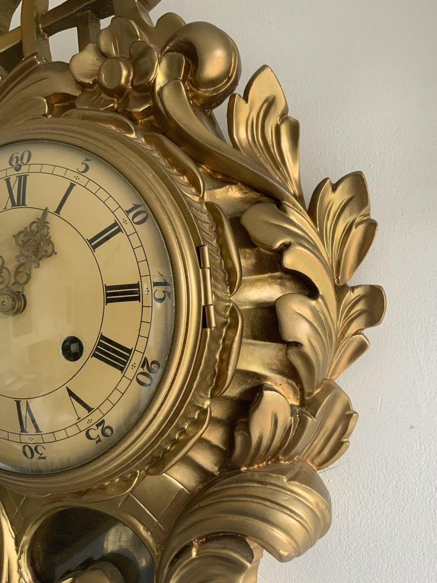 Vintage Gold Wall Clock, 1960s for sale at Pamono