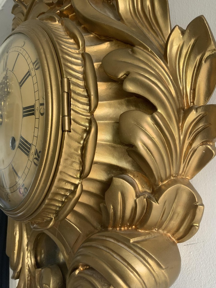 Vintage Gold Wall Clock, 1960s for sale at Pamono
