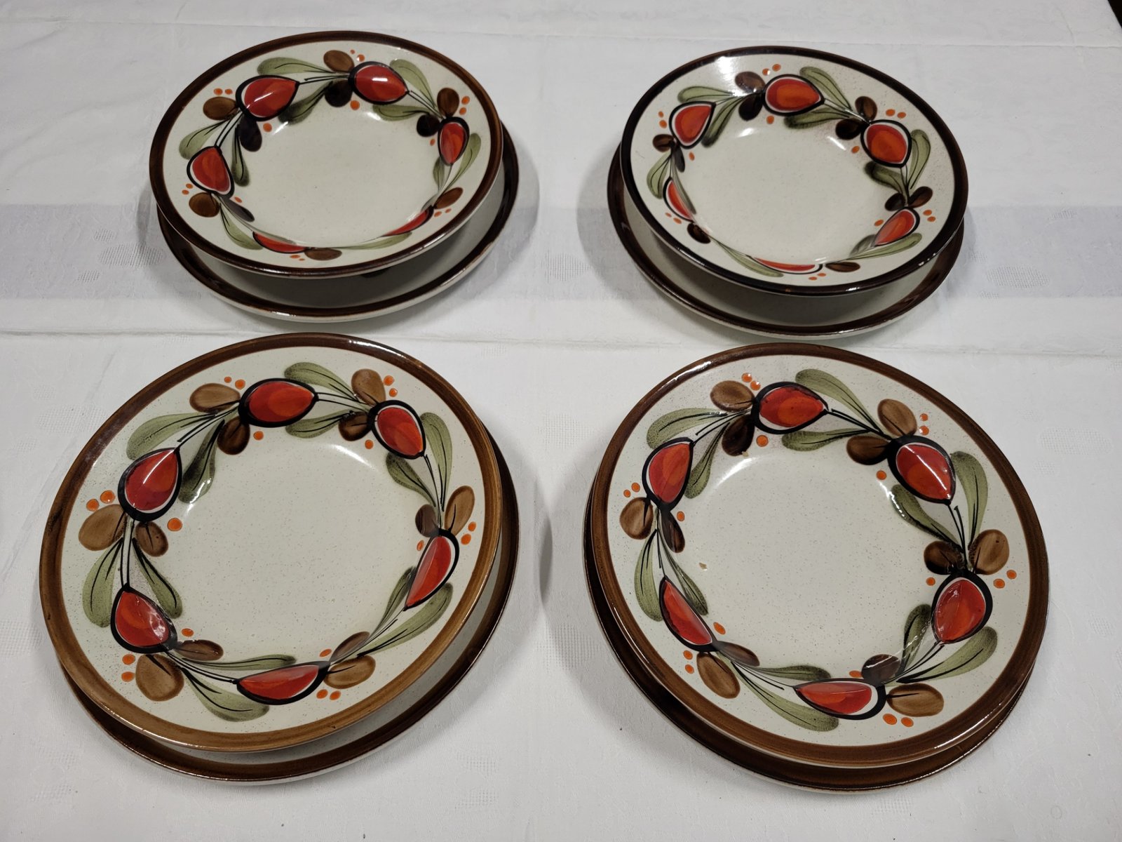 Vintage Enameled Stoneware Plates, 1960s, Set of 8 for sale at Pamono