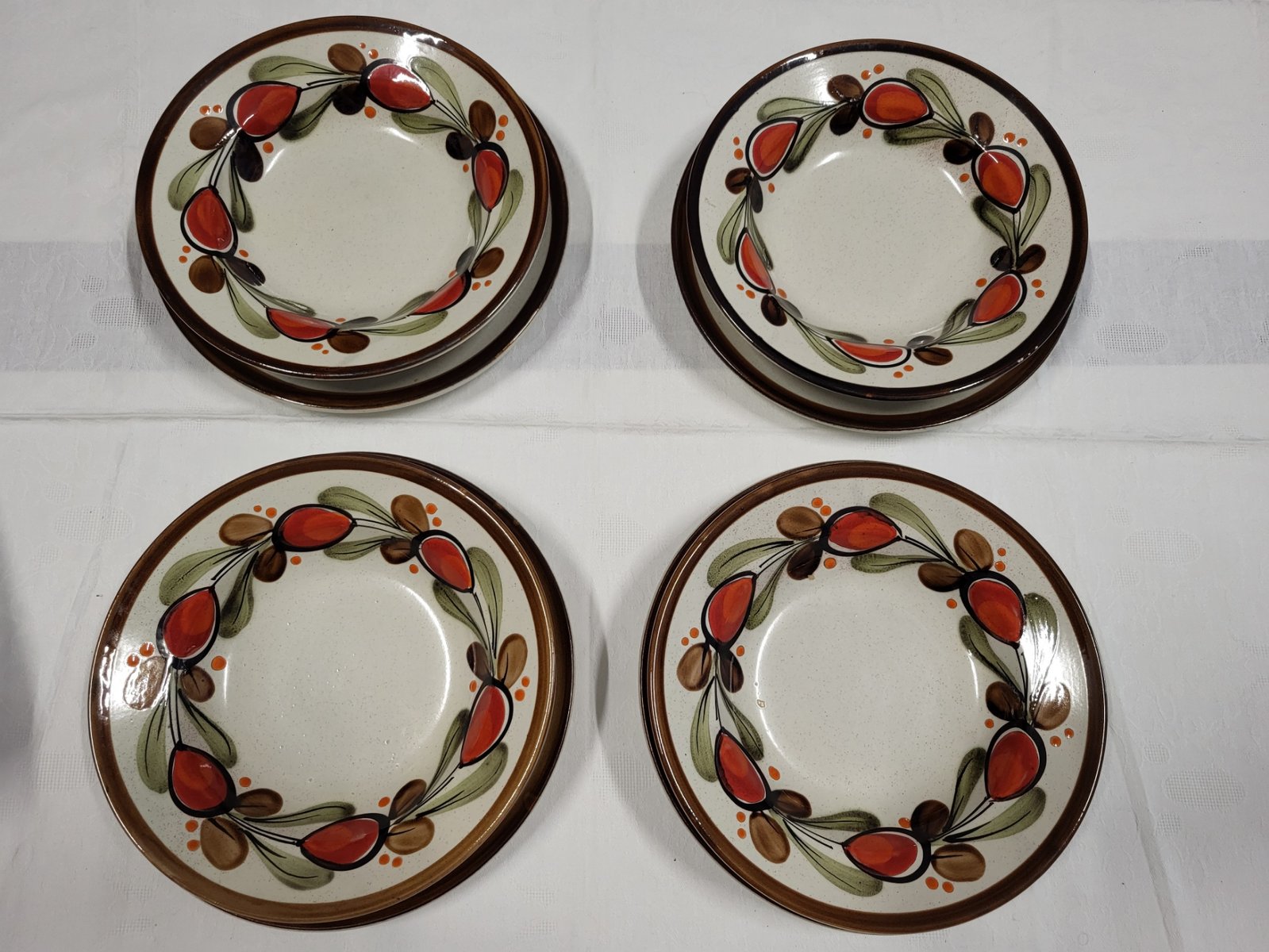Vintage Enameled Stoneware Plates, 1960s, Set of 8 for sale at Pamono
