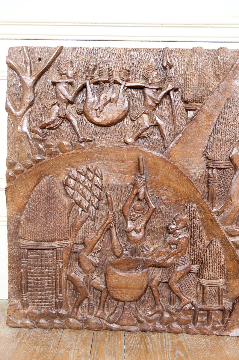 Cameroonian Bamoun Artist, Carved Monoxyle Bas-Relief Panel, 1960s ...