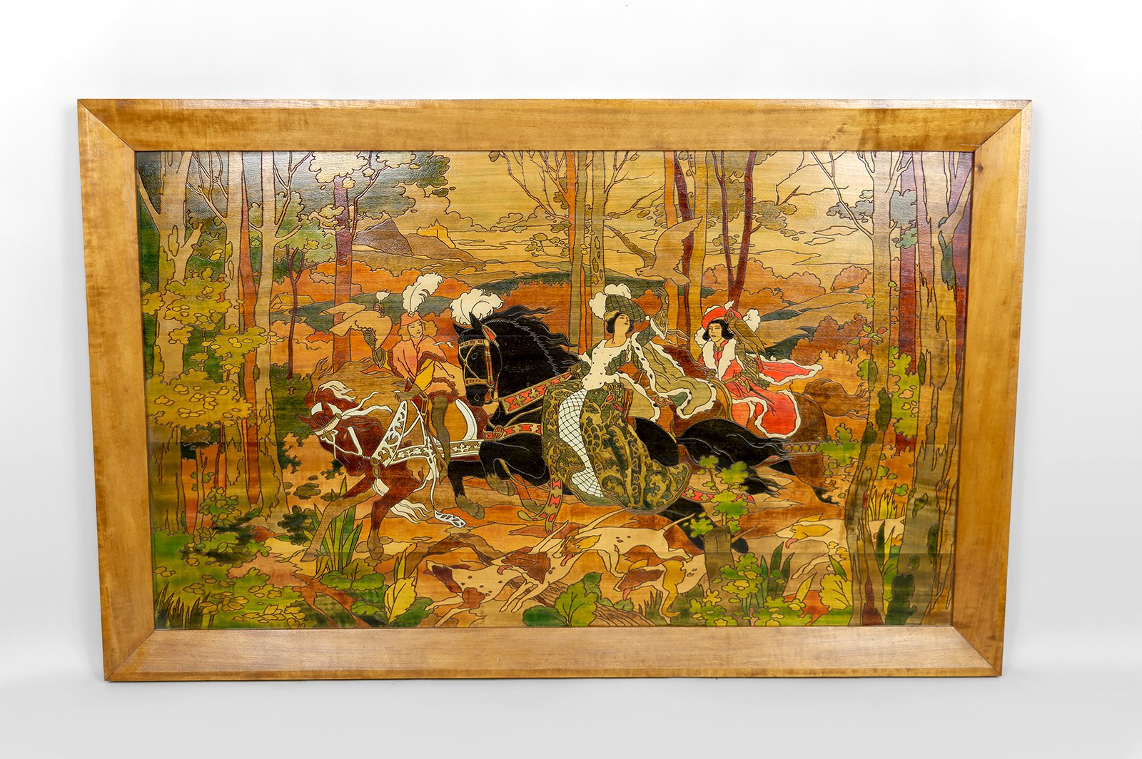 French Artist, Medieval Hunting Scene, 1900, Pyrograph for sale at Pamono