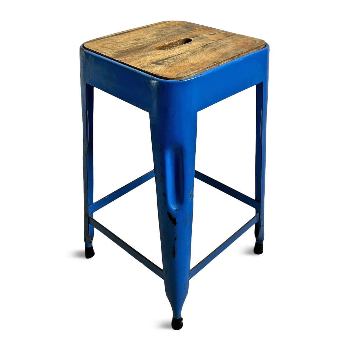 Vintage Industrial Blue Iron Stool, 1970s for sale at Pamono