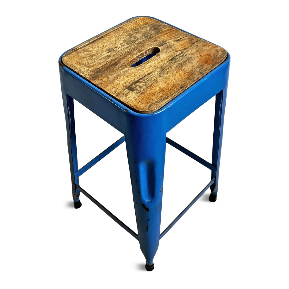 Vintage Industrial Blue Iron Stool, 1970s for sale at Pamono
