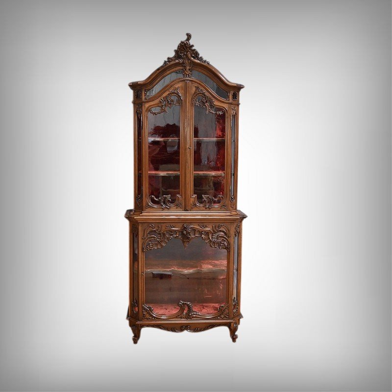 Rocaille Style 2-Body Display Case in Walnut, Liège, Belgium, Late 19th ...