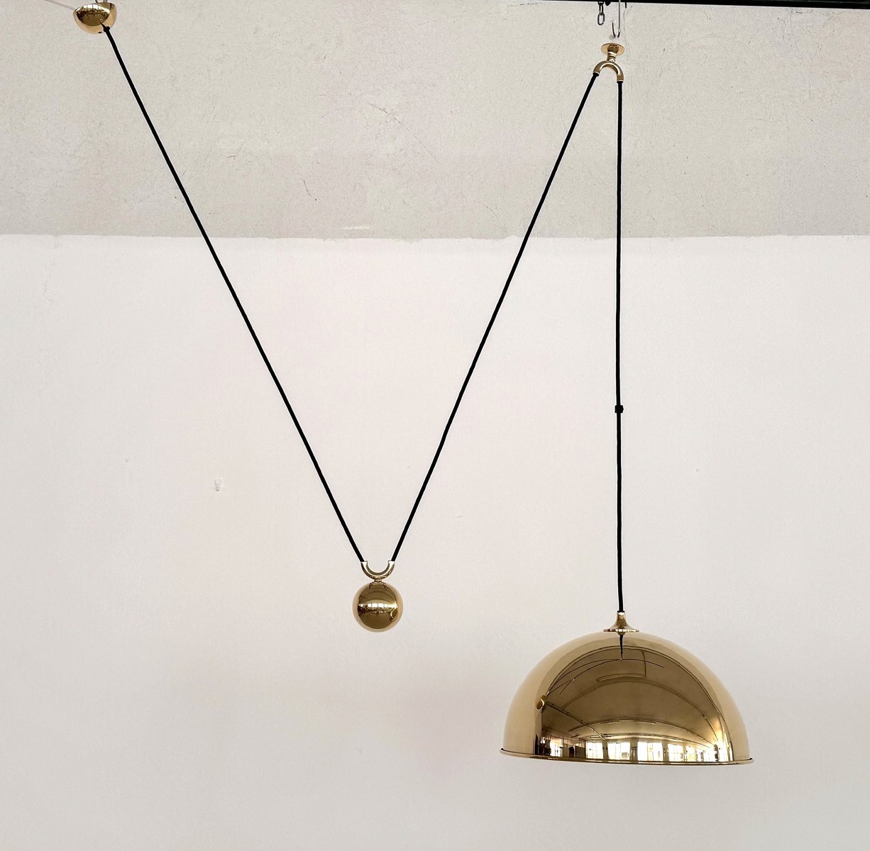 Vintage Adjustable Brass Dome Counterweight Pendant Light by Florian ...
