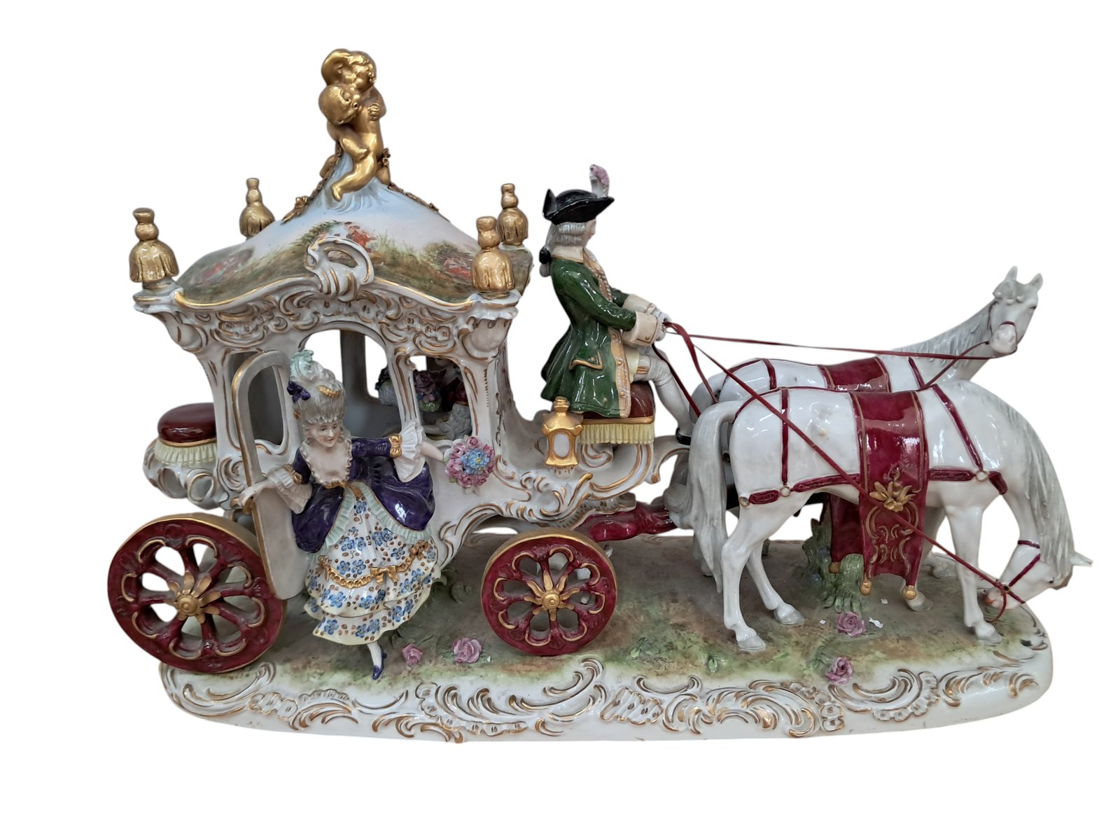 Large Vintage German Scheibe Alsbach Porcelain Horse & Carriage ...
