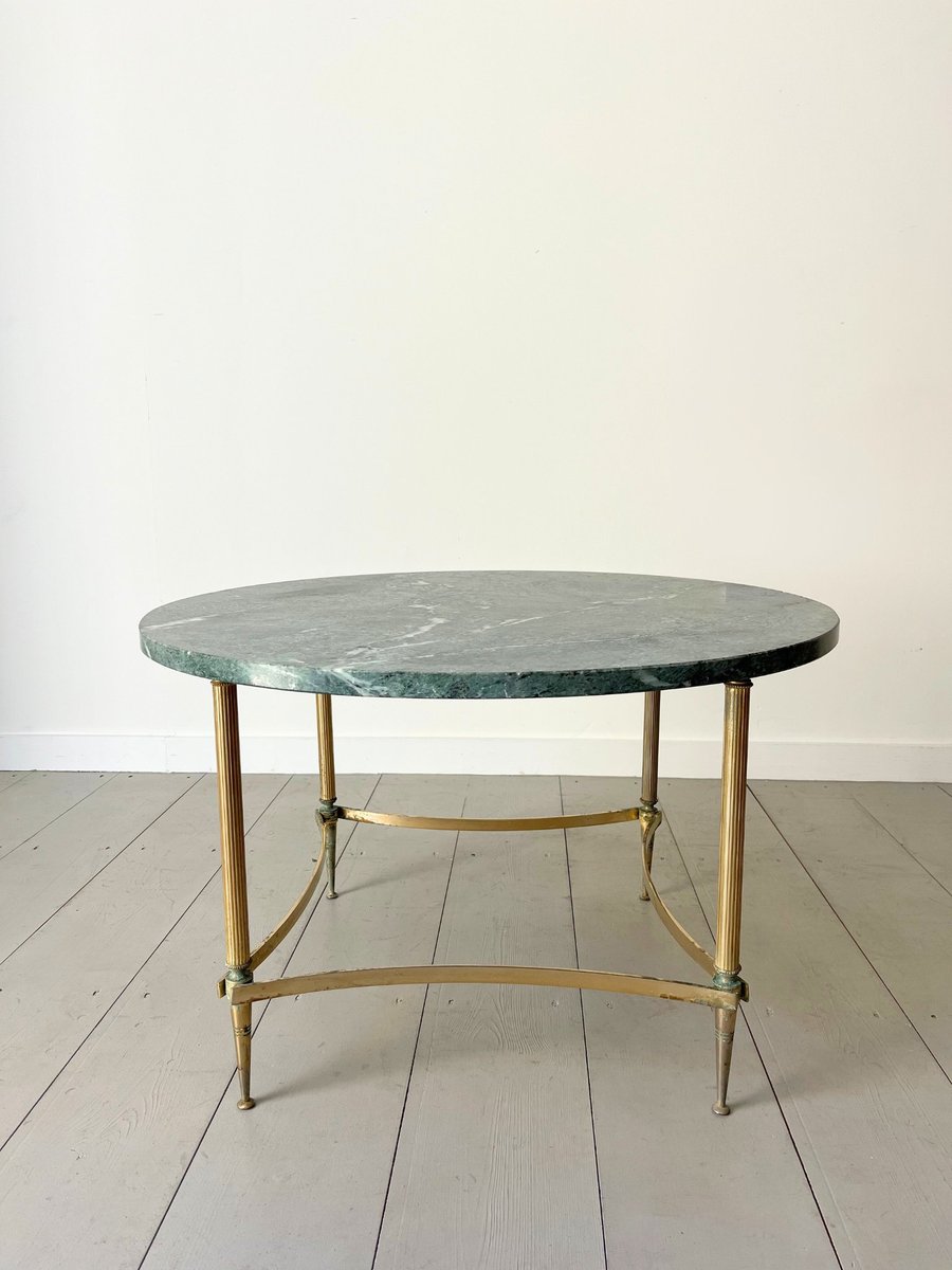 Italian Circular Green Marble Top Coffee Table from Maison Jansen, 1960s for sale at Pamono