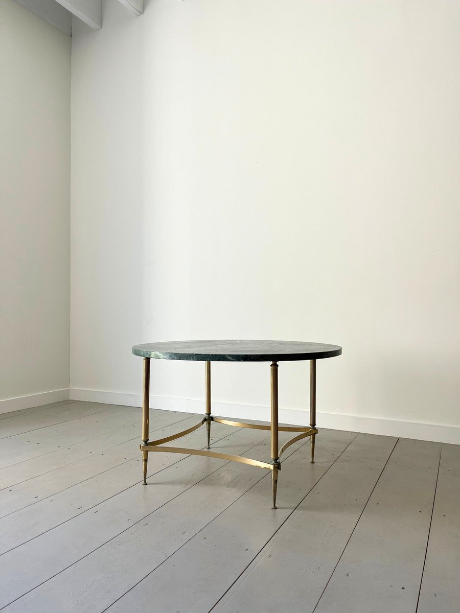 Italian Circular Green Marble Top Coffee Table from Maison Jansen, 1960s for sale at Pamono