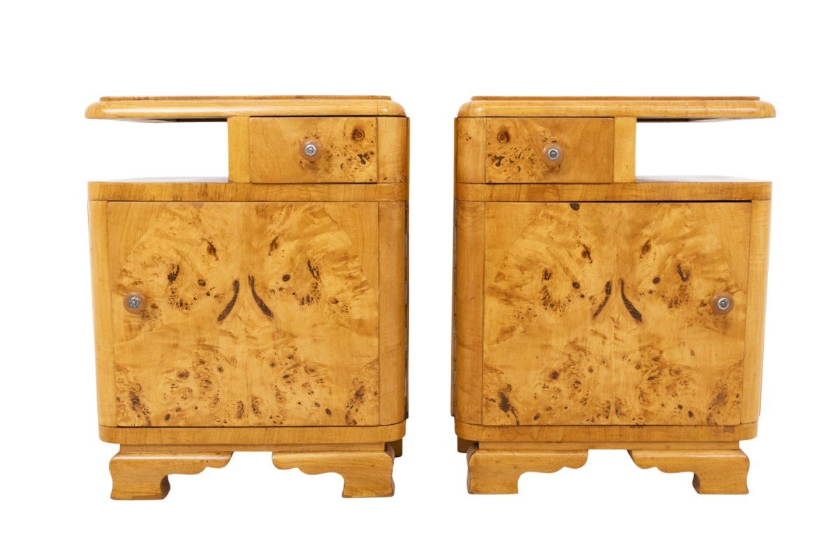 Art Deco Walnut Burl Bedside Tables, 1950s, Set of 2 for sale at Pamono