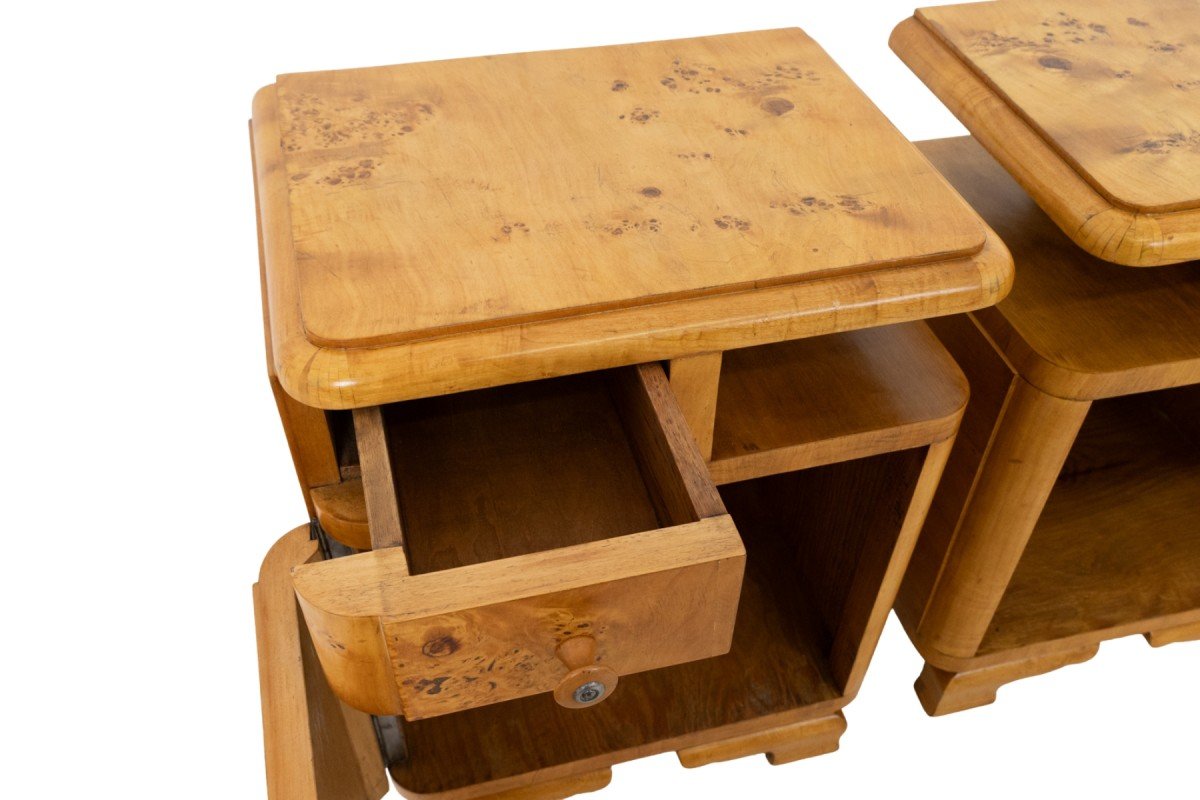 Art Deco Walnut Burl Bedside Tables, 1950s, Set of 2 for sale at Pamono