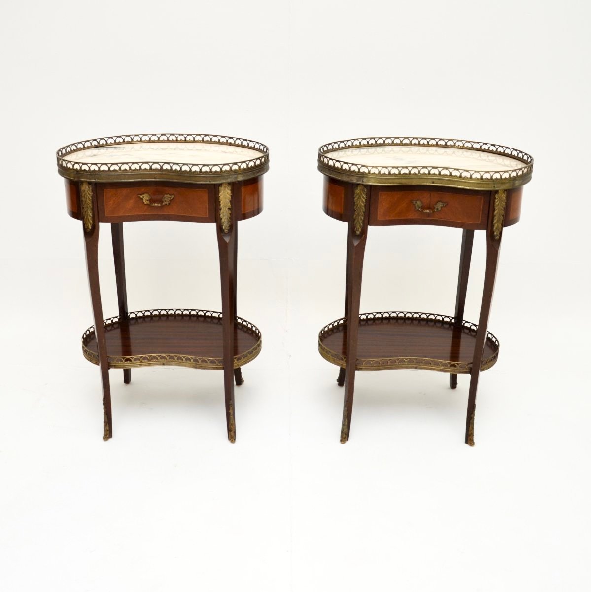 Antique French Kidney Shaped Side Tables with Marble Top, 1930, Set of ...