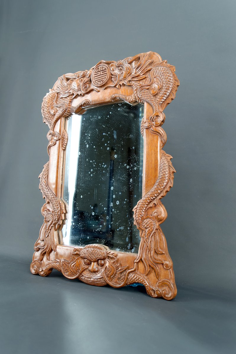 Carved Wood Dragon Mirror, Indochina, 1900s for sale at Pamono