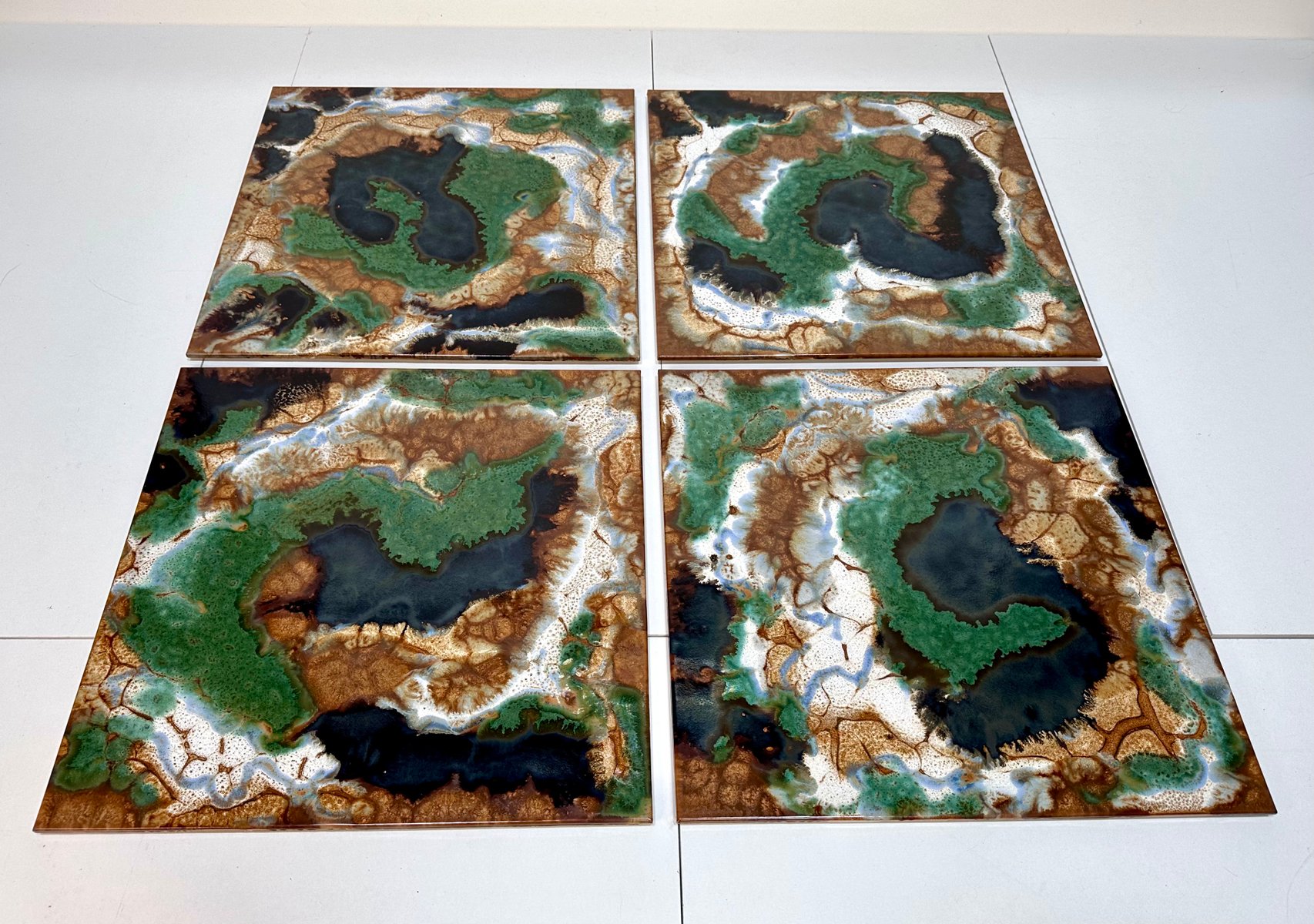 Large Square Modernist Abstract Wall Panels in Glazed Ceramic, Germany ...