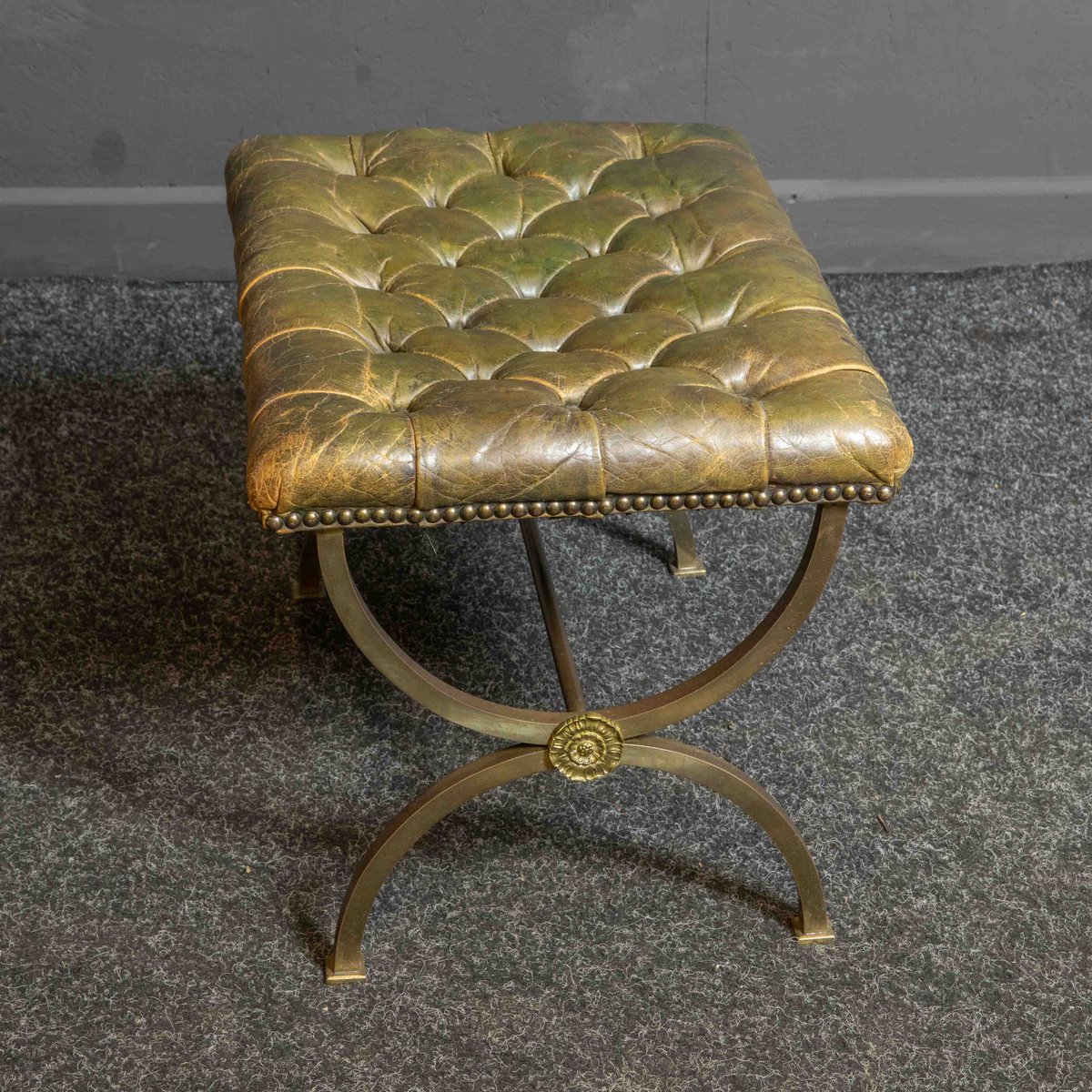 Edwardian Stool in Leather, 1890s for sale at Pamono