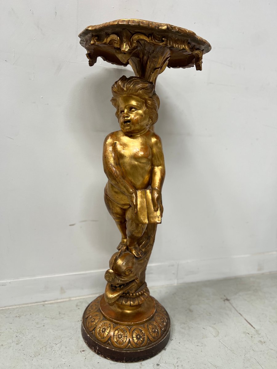 19th Century Gilded Carved Wooden Display Column for sale at Pamono