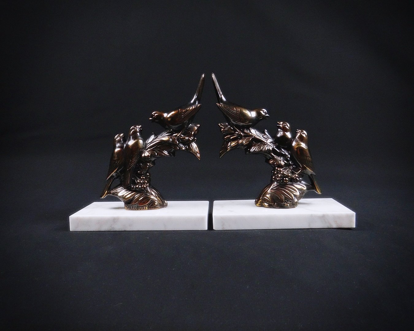 Art Deco Sculptural Bird Bookends in Spelter and Marble by Frécourt ...