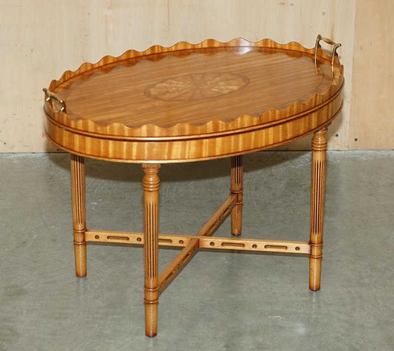 Vintage Sheraton Revival Satinwood Coffee Table with Removable Tray Top ...