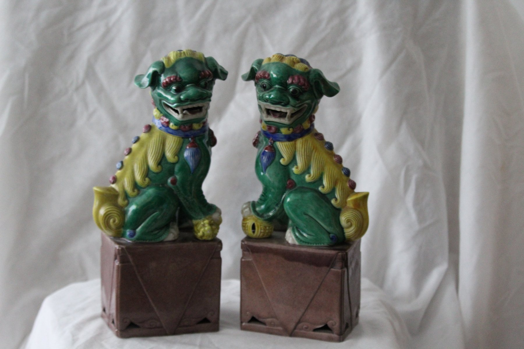 Chinese Artist, Yellow and Green Foo Dogs, 1930s, Ceramic, Set of 2 for ...