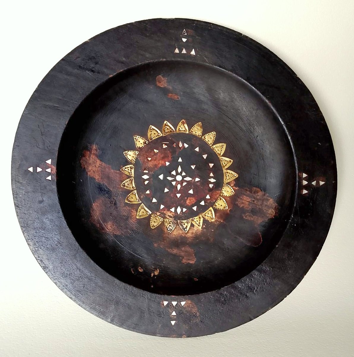 Large Vintage African Handmade Wooden Plate with Inlaid Decorations for ...