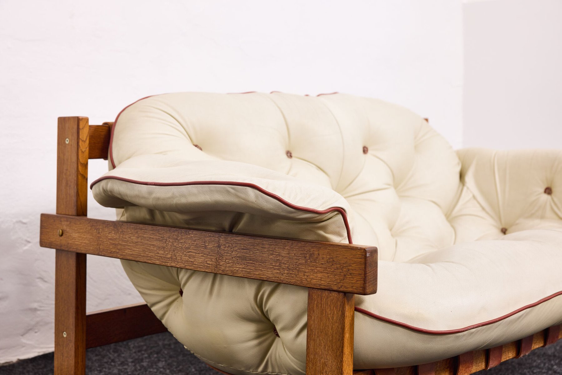 Mid-Century Style Tufted White Leather Senator Sofa, Hungary, 1986 for ...