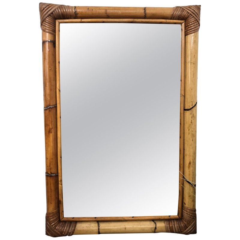 Bohemian French Riviera Italian Bamboo Rattan Rectangle Wall Mirror ...