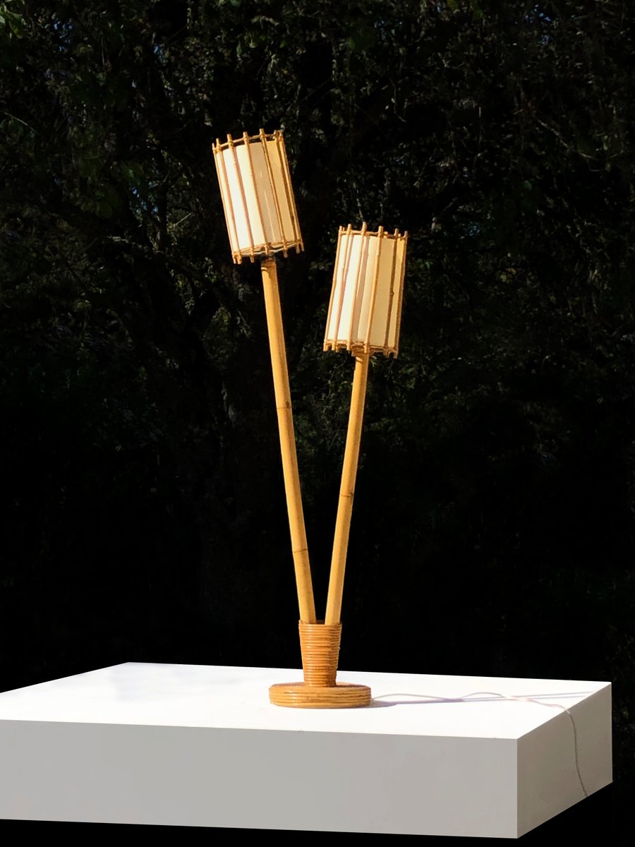 Double Arm Floor Lamp in Bamboo attributed to Adrien Audoux & Frida ...