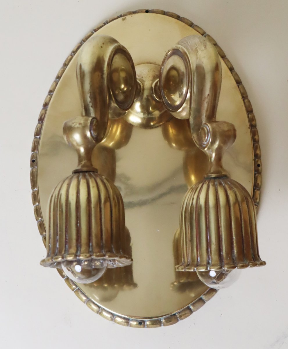 Art Nouveau Bellflower-Shaped Brass Wall Lamp attributed to Dagobert ...