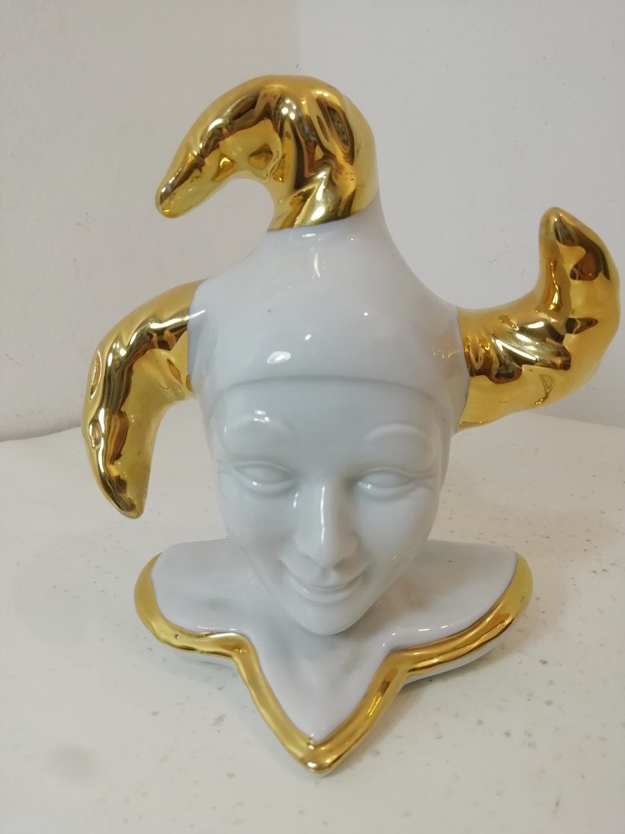 White and Gold Ceramic Jester, 1960s for sale at Pamono