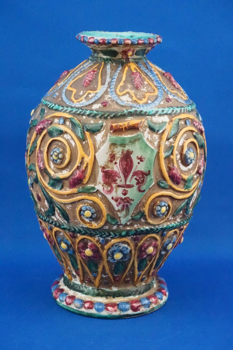 20th Century Neo-Renaissance Ceramic Vase Relief Decoration and Lily by ...