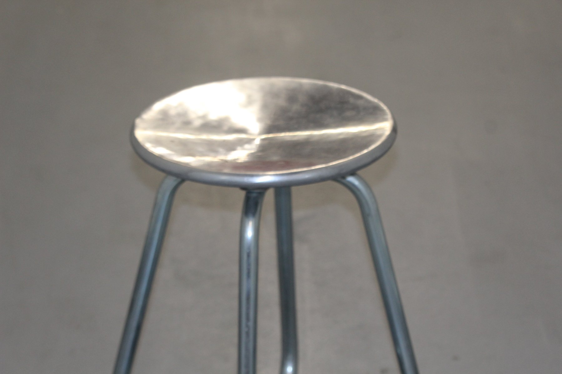 Minimalist Chrome Metal Round Stool, France, 1980s for sale at Pamono